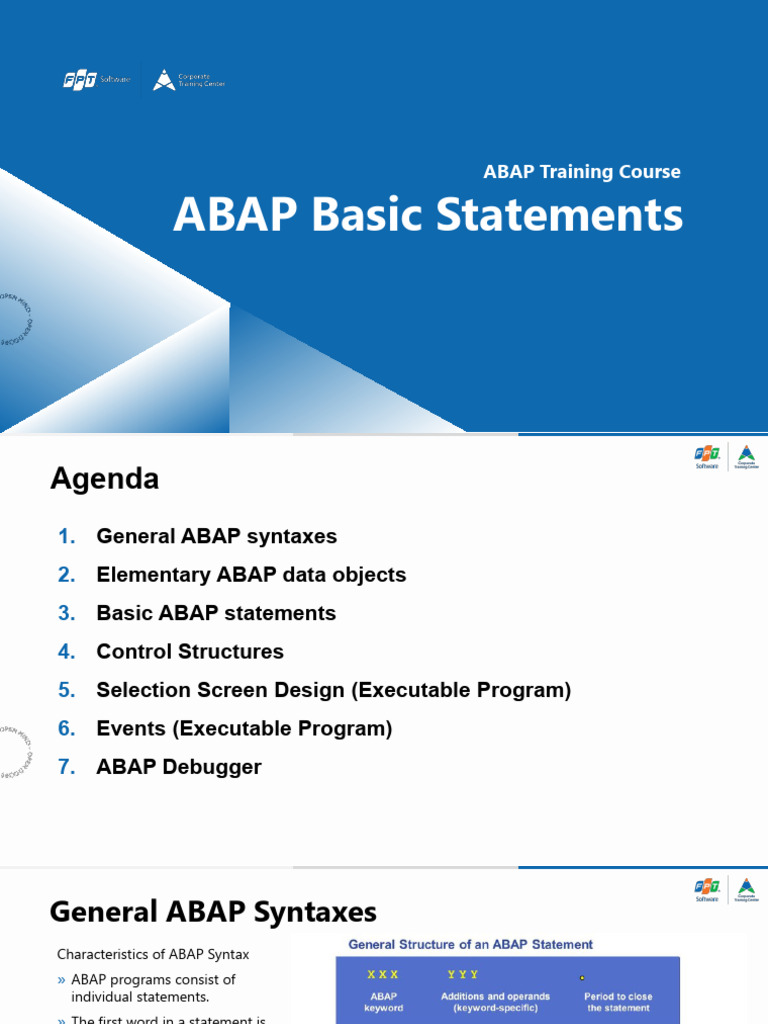 ABAP - T02-001 - ABAP Basic Statements - v1.02 | PDF | Control Flow | Parameter (Computer ...