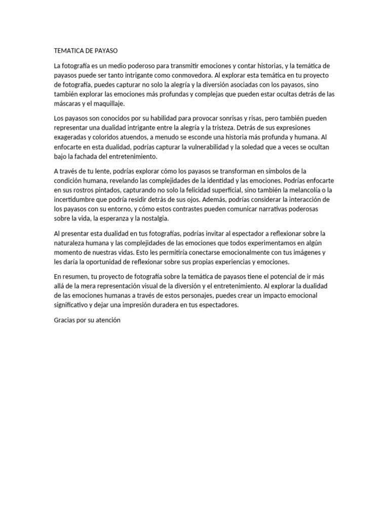 Tematica de Payaso | PDF | Relaciones personales, crianza y desarrollo personal | Poesía