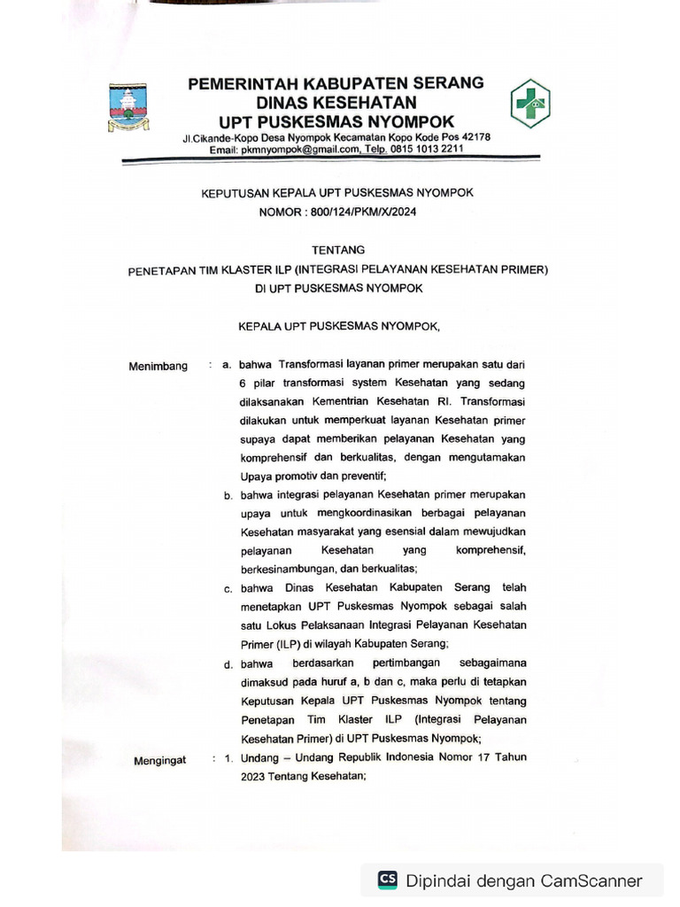 SK Penetapan Tim Klaster ILP | PDF