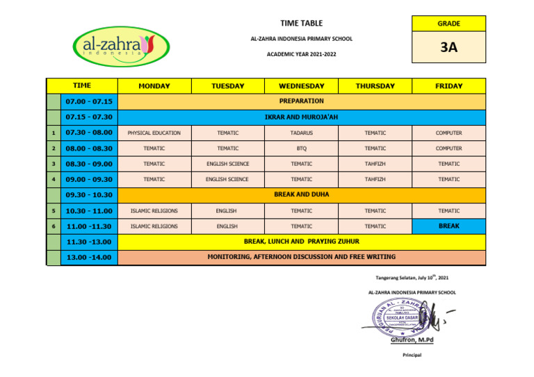 Jadwal Kelas 3A | PDF