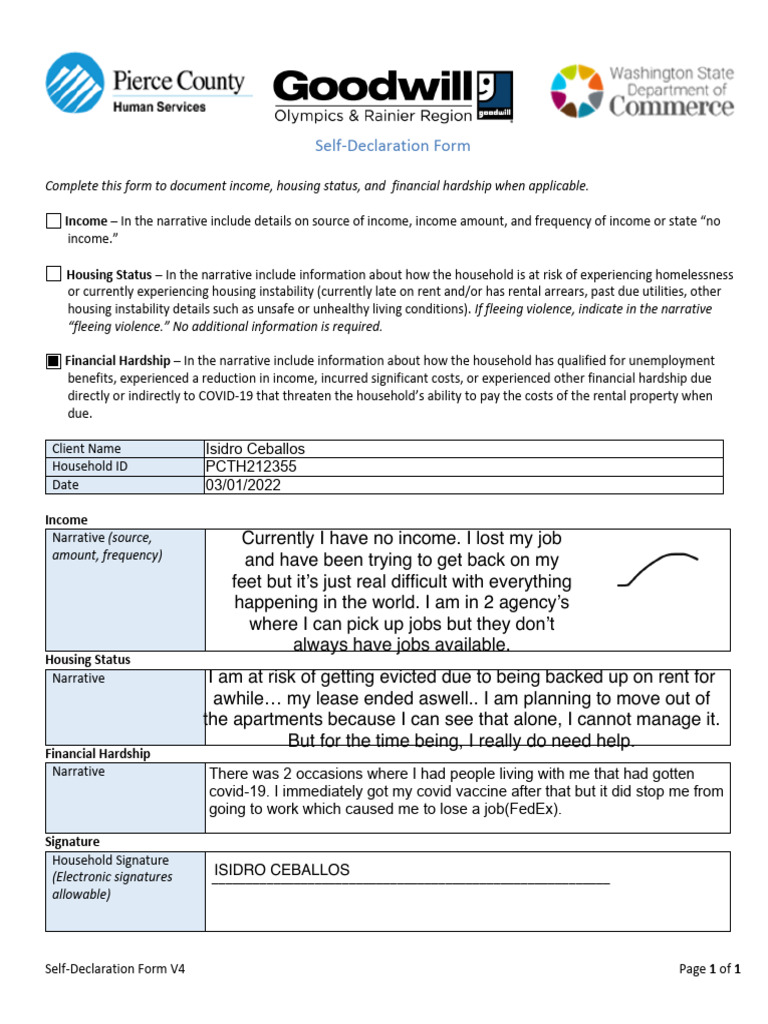 Self-Declaration Form for Financial Aid | PDF | Housing