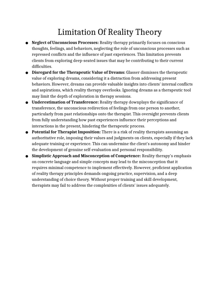 Limitations of Reality Therapy | PDF