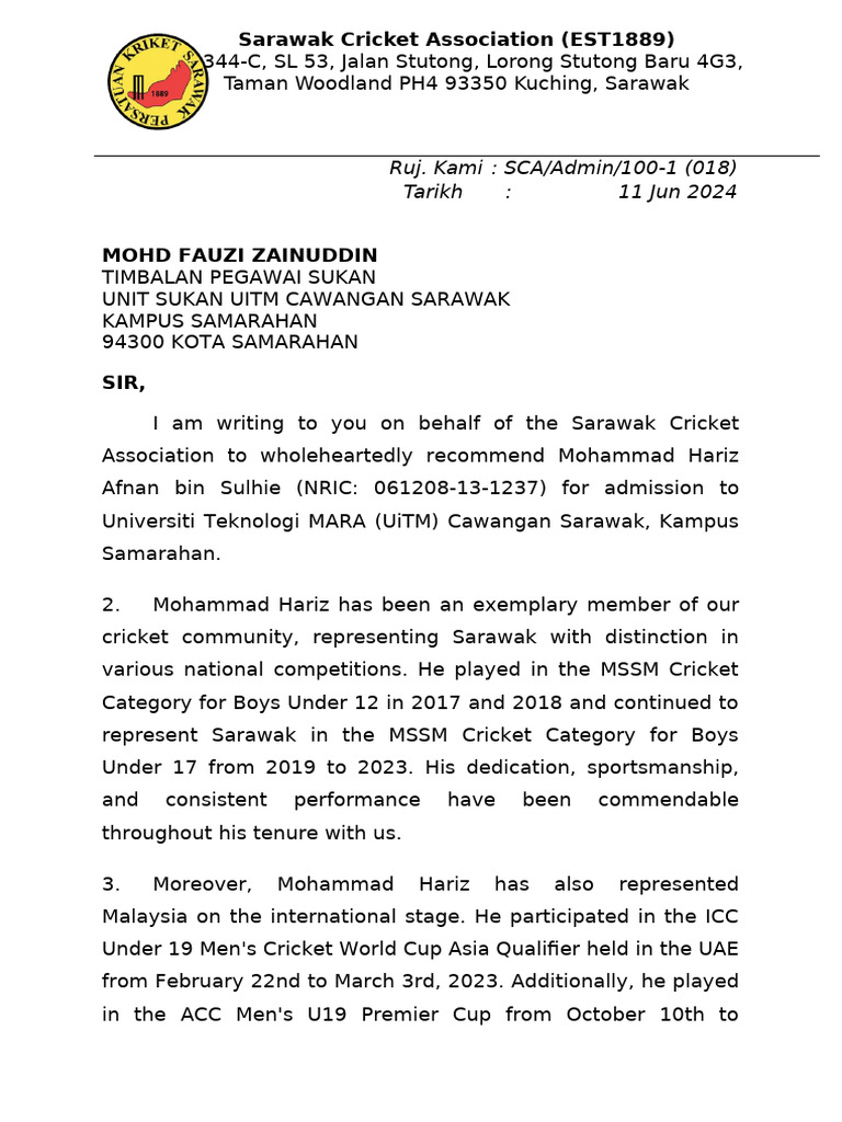 018 Recommendation Letter SCA | PDF