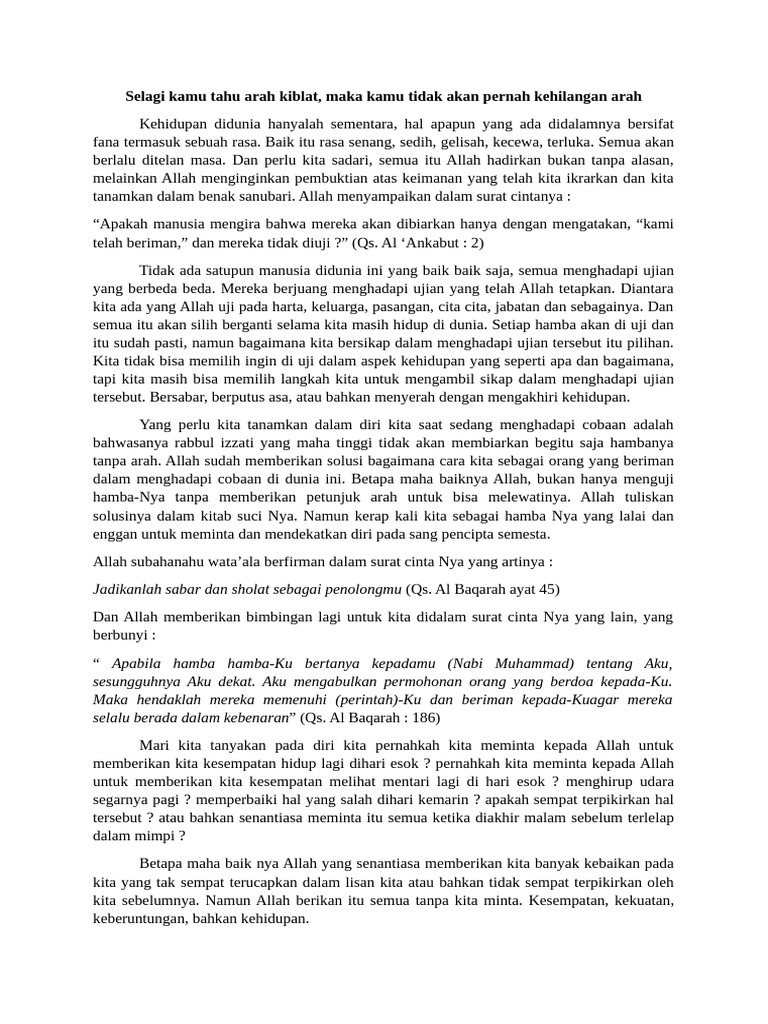 Amatullah - Selagi Kamu Tahu Arah Kiblat, Maka Kamu Tidak Akan Pernah Kehilangan Arah | PDF ...