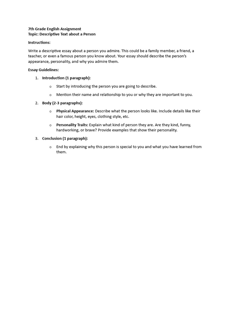 7th Grade English Assignment | PDF