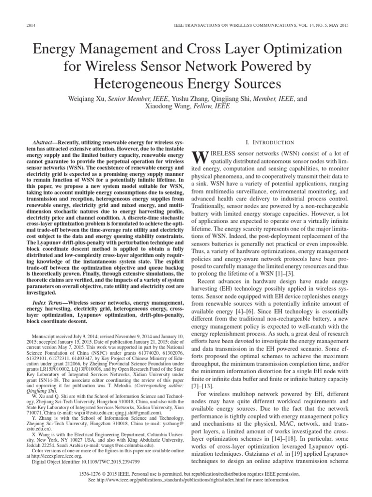 Energy Management And Cross Layer Optimization Pdf Wireless Sensor