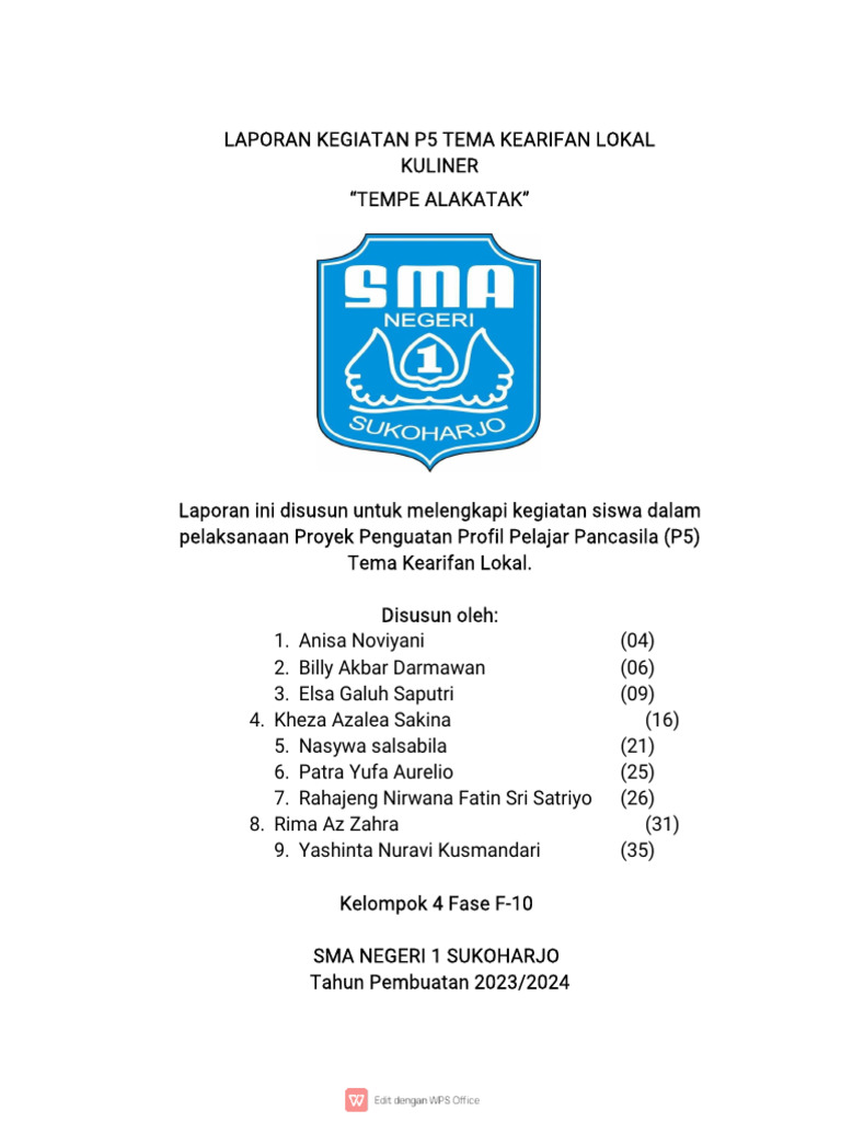 Laporan Kegiatan P5 Tema Kearifan Lokal Kuliner | Pdf