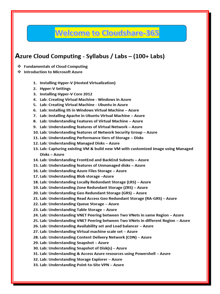 CloudShare-365-Azure Syllabus | PDF | Microsoft Azure | Active Directory
