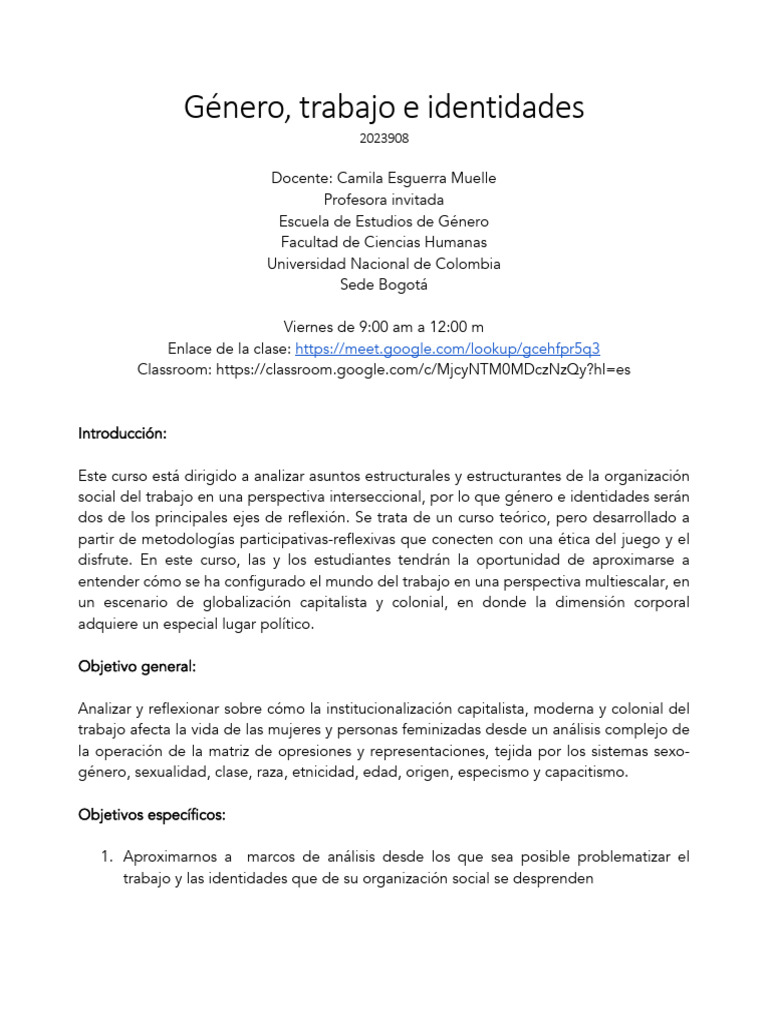 Programa Género, trabajo e identidades UNal (2) | PDF | Género ...