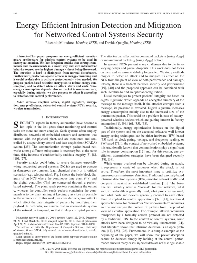 Energy-Efficient Intrusion Detection and Mitigation | PDF | Public Key Cryptography | Computer ...