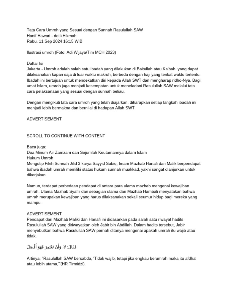 Tata Cara Umroh Yang Sesuai Dengan Sunnah Rasulullah SAW | PDF | Agama & Spiritualitas