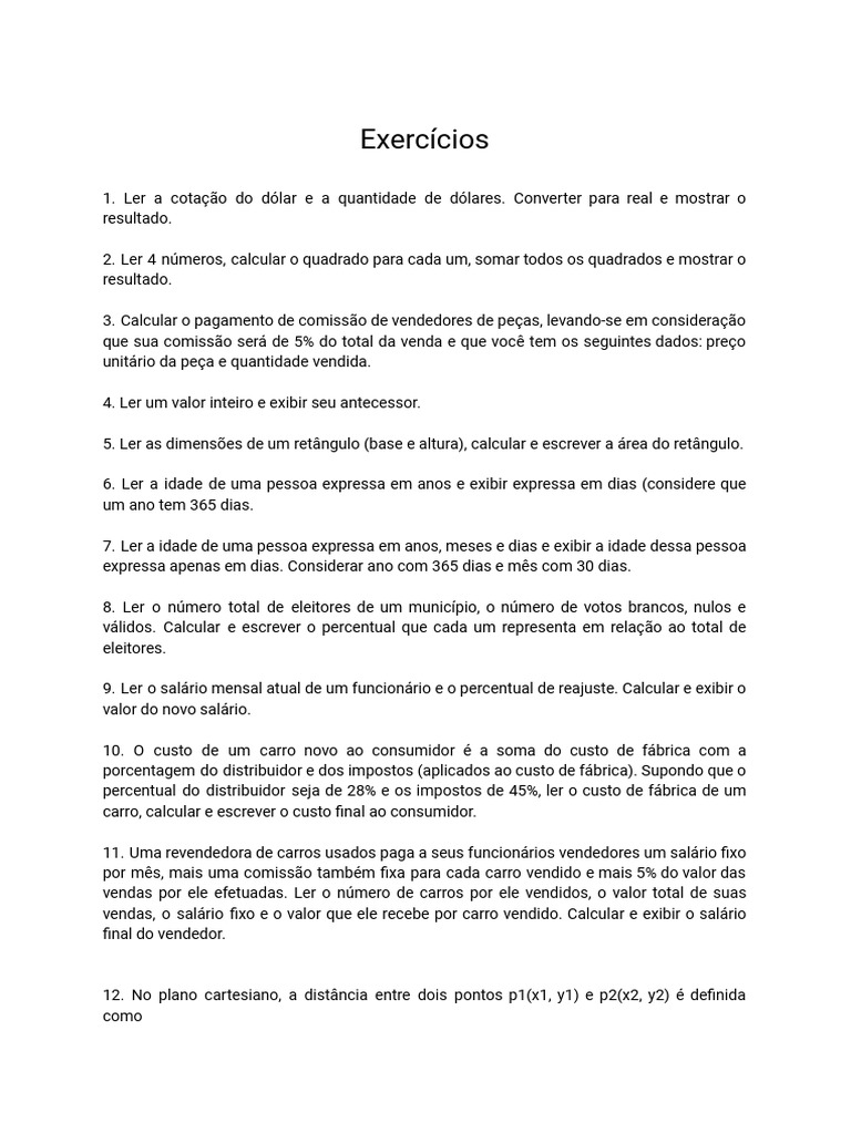 02 Exercicios Java Variaveis Entrada Saida | PDF | Pi | Matemática