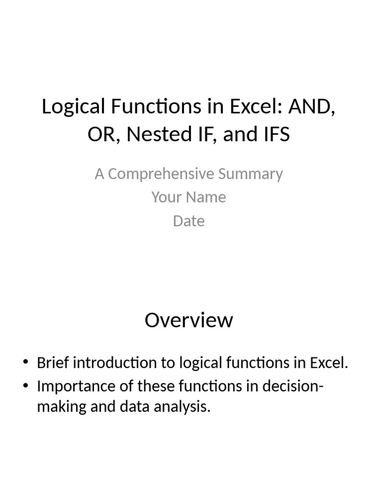 Logical Functions Excel Conclusion | PDF