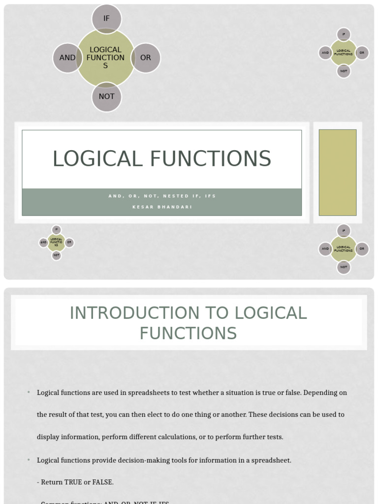 Logical Functions PPT Kesar Bhandari - 1 | PDF | Data Analysis | Spreadsheet