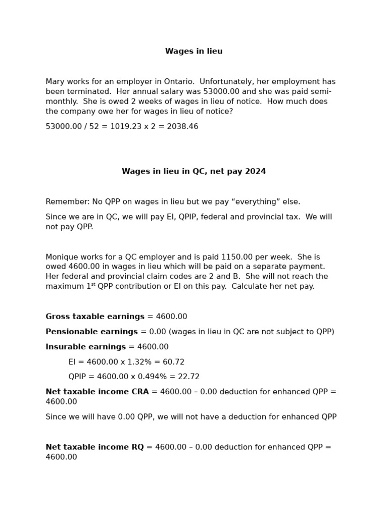 Net Pay QC With Wages in Lieu of Notice 2024 | PDF | Taxes | Tax Deduction Net Pay QC With Wages in Lieu of Notice 2024 | PDF | Taxes | Tax Deduction