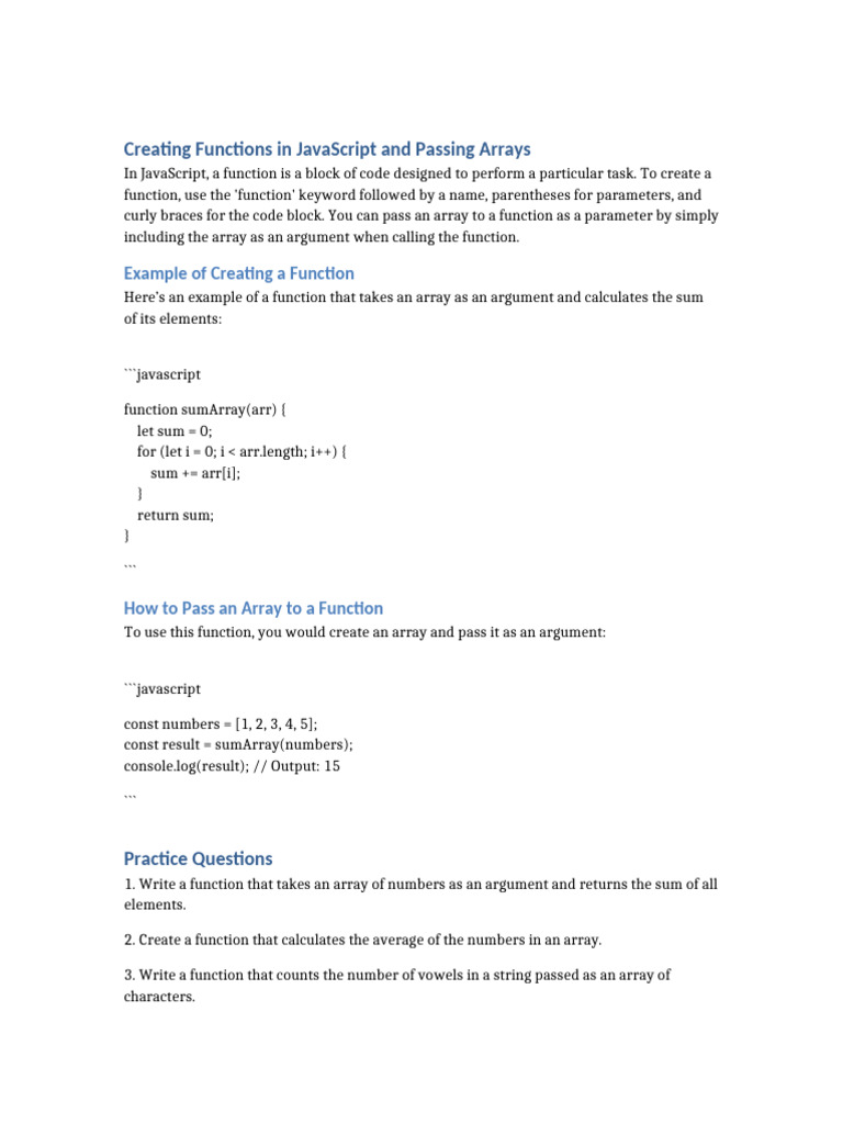 Javascript Functions and Arrays | PDF