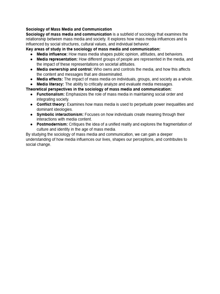 Sociology of Mass Media and Communication | PDF | Politics | Social Science