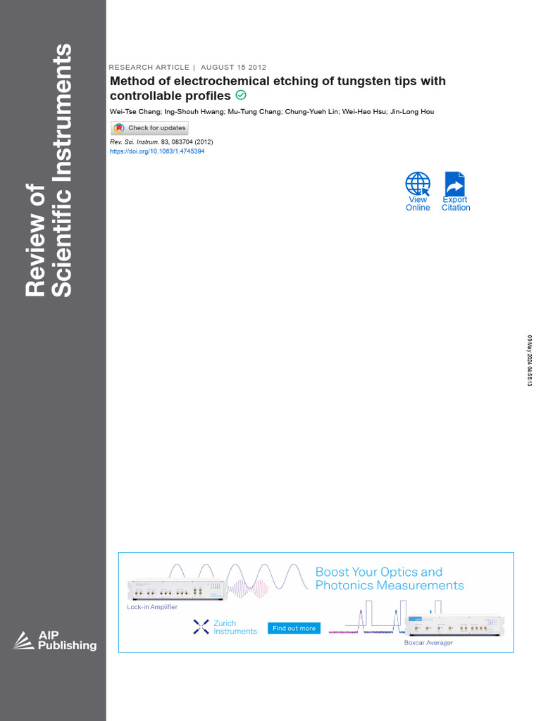 Method of Electrochemical Etching of Tungsten Tips With Controllable ...