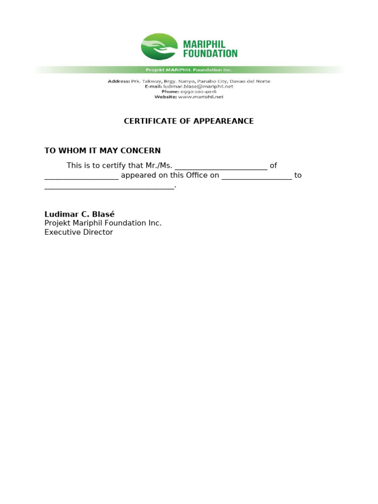 Certificate of Appeareance | PDF