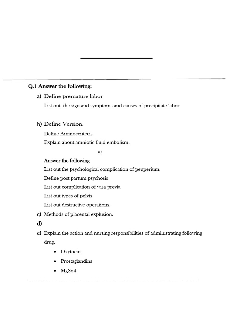 Midwifery Unit Test 2 - B.Sc Nursing | PDF