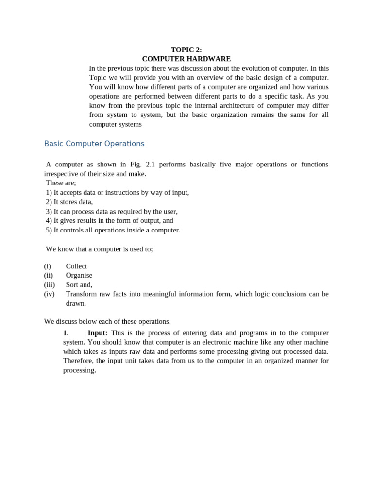 1 Introduction To Hardware Pdf Input Output Central Processing Unit