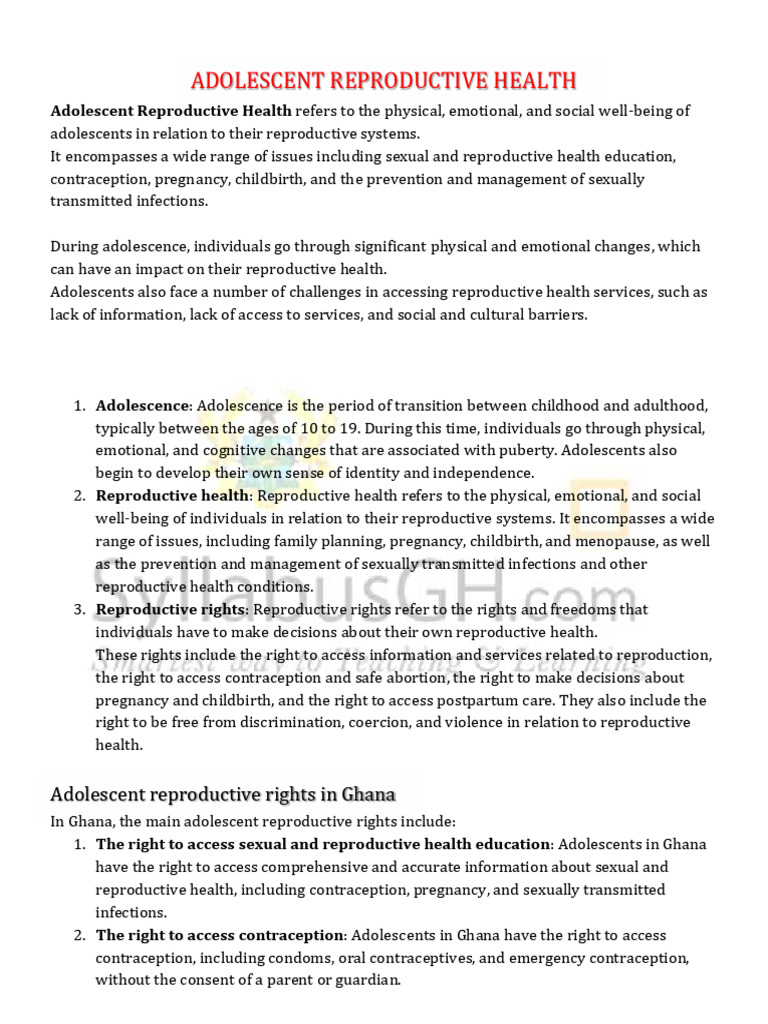 1.0.1 Adolescent Reproductive Health | PDF | Adolescence | Reproductive ...