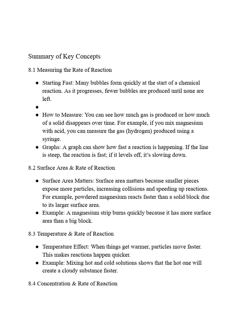 Summary of Rates of Reaction | PDF | Reaction Rate | Chemical Reactions