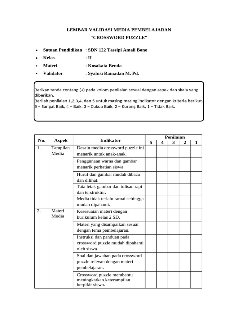 Lembar Validasi Media Pembelajaran | PDF | Karier & Perkembangan