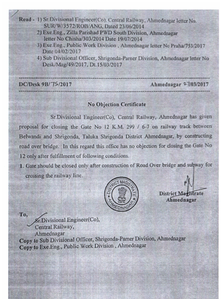 NoC of LC-12 in lieu of new RoB dt. 27.03.2017 | PDF