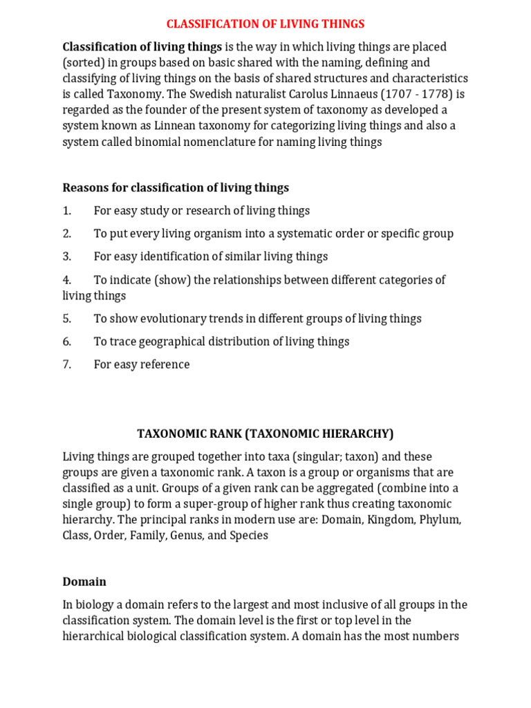 1.0 Classification of Living Things | PDF | Taxonomy (Biology) | Species