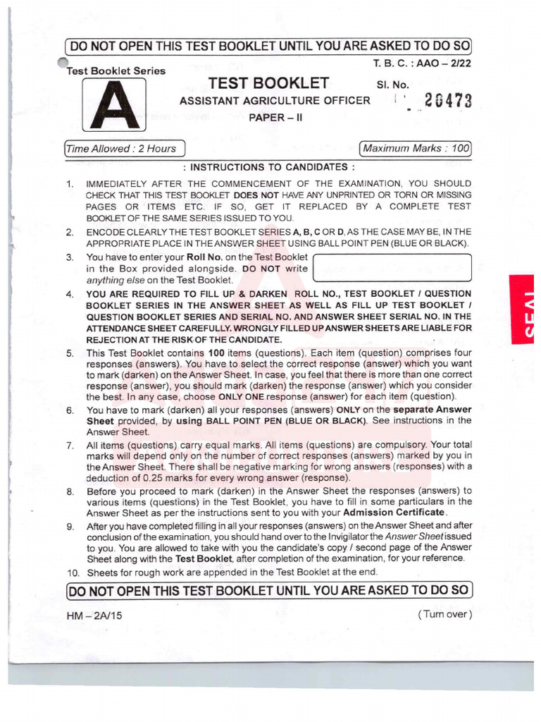 AAO-PAPER-II-TEST-BOOKLET-1 | PDF
