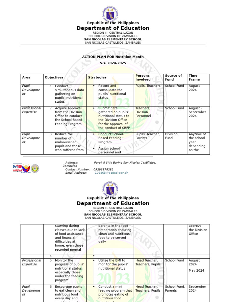 Action Plan for Nutrition Month 2025 | PDF