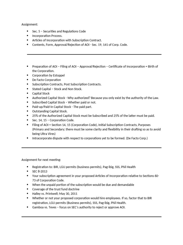 Corporate Practice Lectures - Assignments | PDF | Corporations | Justice