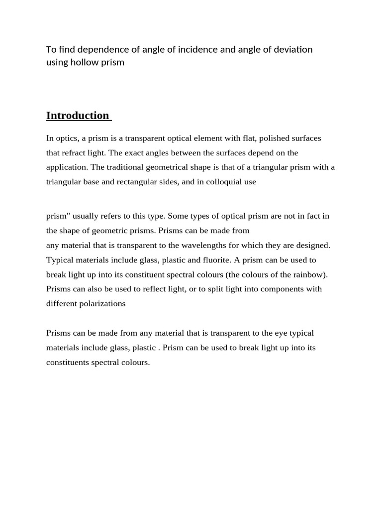 Refractice Index of Difffrent Prism Class 12 Project | PDF | Refraction ...