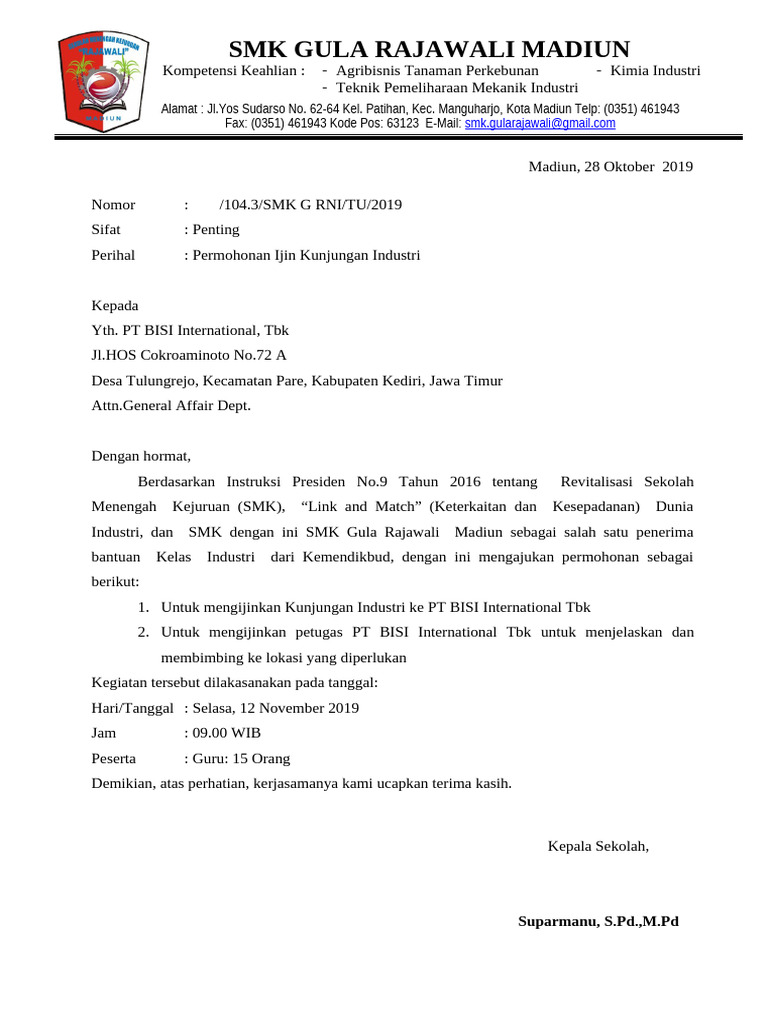 Surat Permohonan Industri BISI Internasional | PDF