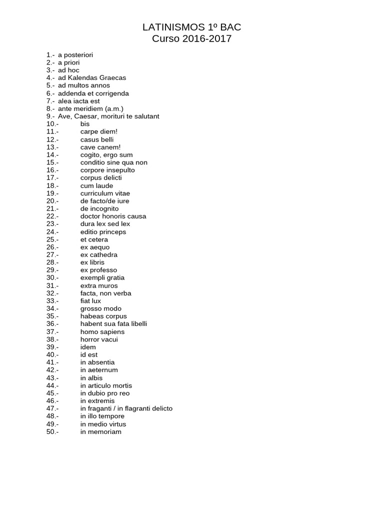 Latinismos Curso 2016-2017 Listado 1º Bac | PDF