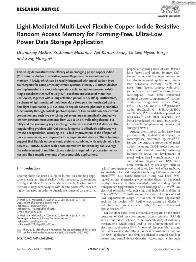 CuI - Adv Funct Materials - 2022 - Mishra - Light Mediated Multi Level ...