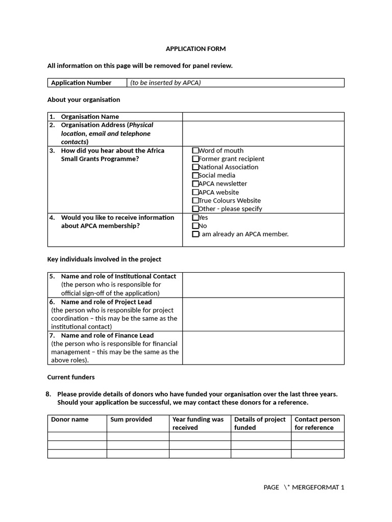 Small Grants Application Form | PDF | Palliative Care | Hospice