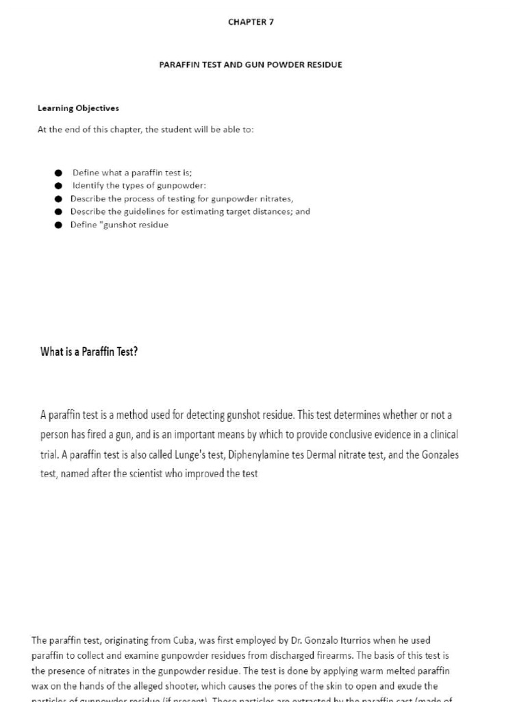 Chapter 7 Paraffin Test and Gun Powder Residue | PDF