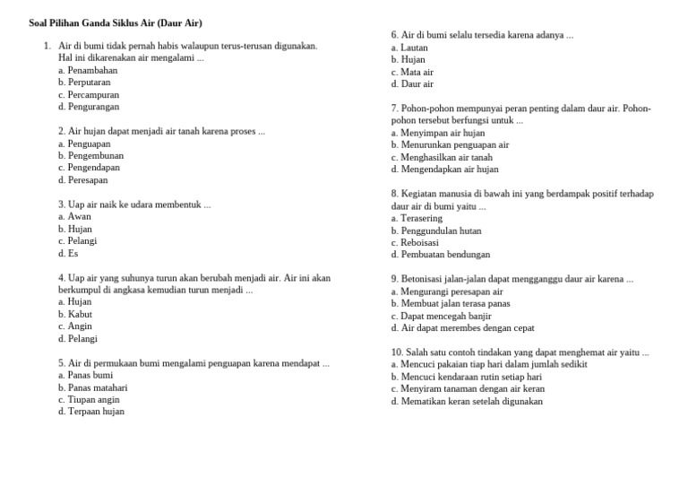 Soal Pilihan Ganda Siklus Air | PDF | Sains & Matematika