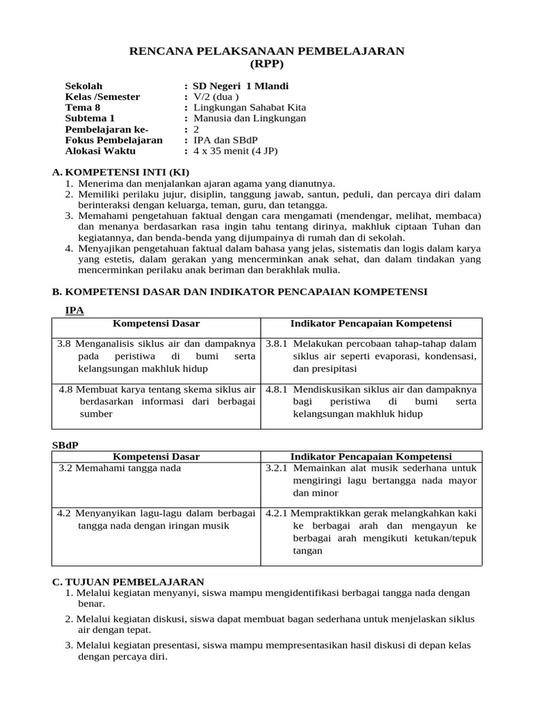 RPP TEMA 8 Siklus Air | PDF