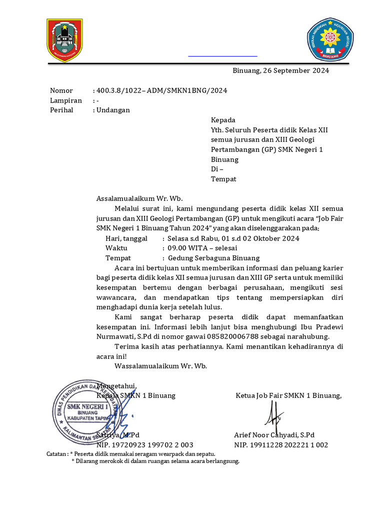 Job Fair SMK Negeri 1 Binuang 2024 | PDF