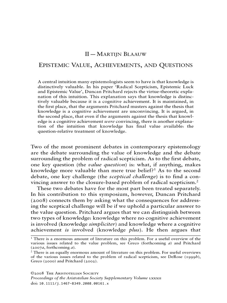 II-Epistemic Value, Achievements, and Questions | PDF | Knowledge ...