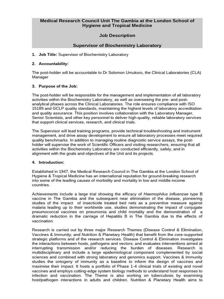 JD Supervisor - CLA Biochemistry Lab - August 2024 | PDF | Quality ...