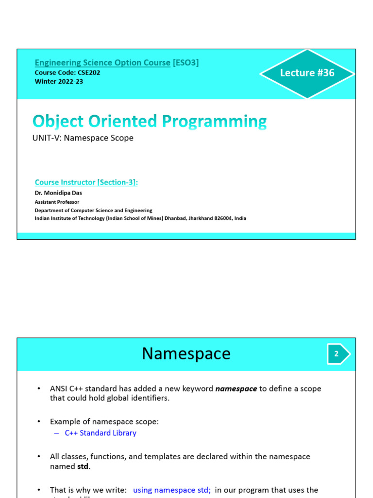 Lecture 36 A | PDF | Namespace | Scope (Computer Science)