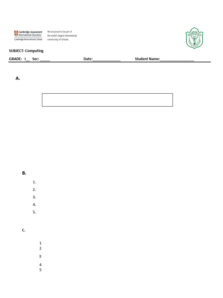 Computing Worksheet for Grade I | PDF | Computer Hardware | Input/Output