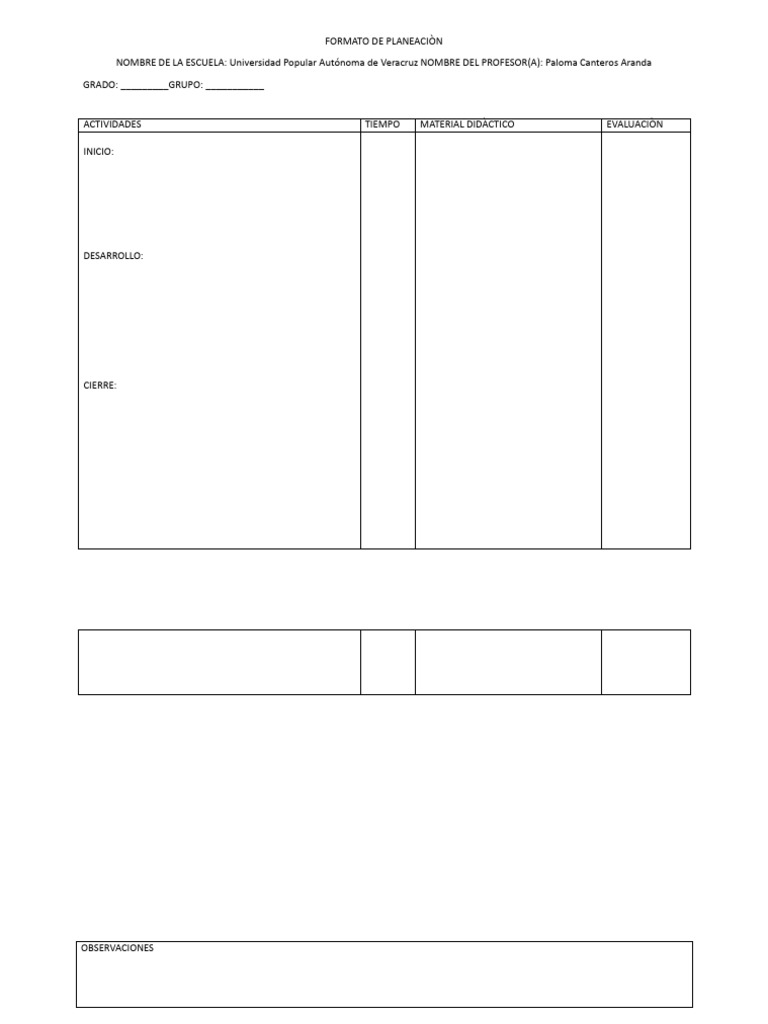 Formato de Planeaciòn Sencillo | PDF