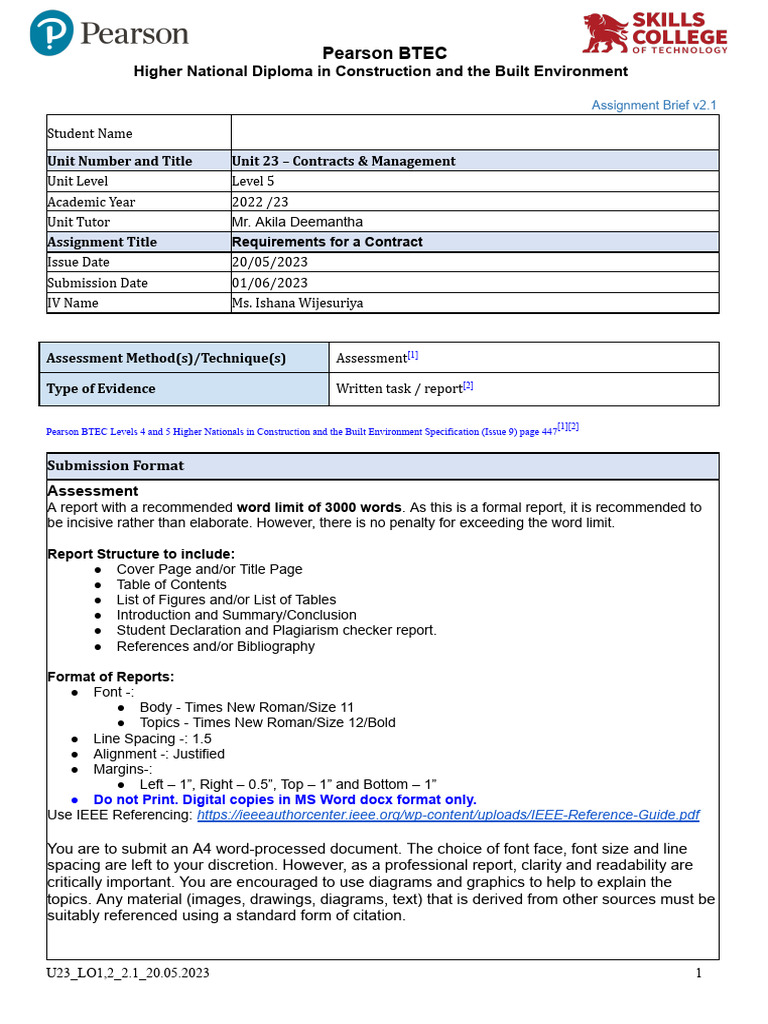 Unit23 LO1,2 Assignment1 Brief v2.1 | PDF