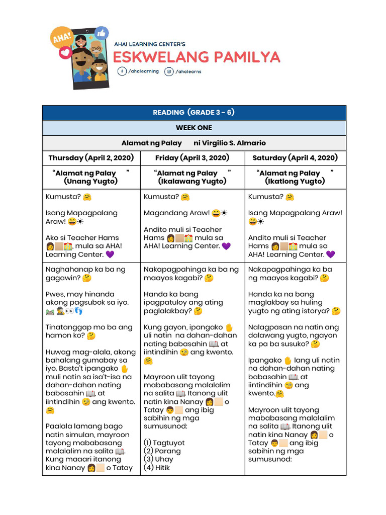 AHA EP - Reading (3-6) - Week 1 | PDF