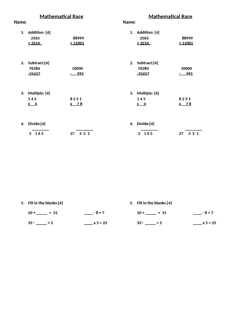 Mathematical Race | PDF